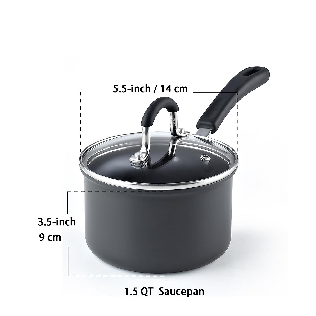 Cook N Home Professional Hard Anodized Nonstick Saucepan with Lid, 1.5 Quart, Black