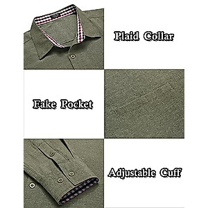 COOFANDY Mens Chambray Dress Shirt Oxford Casual Shirt Button Down Long Sleeve Shirt Army Green