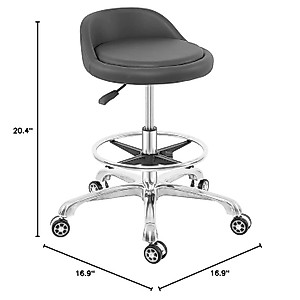 Nazalus Rolling Stool Adjustable Drafting Chair, Heavy Duty Metal Base with Back Support Foot Rest, for Office Home Shop Kitchen Beauty(Large)