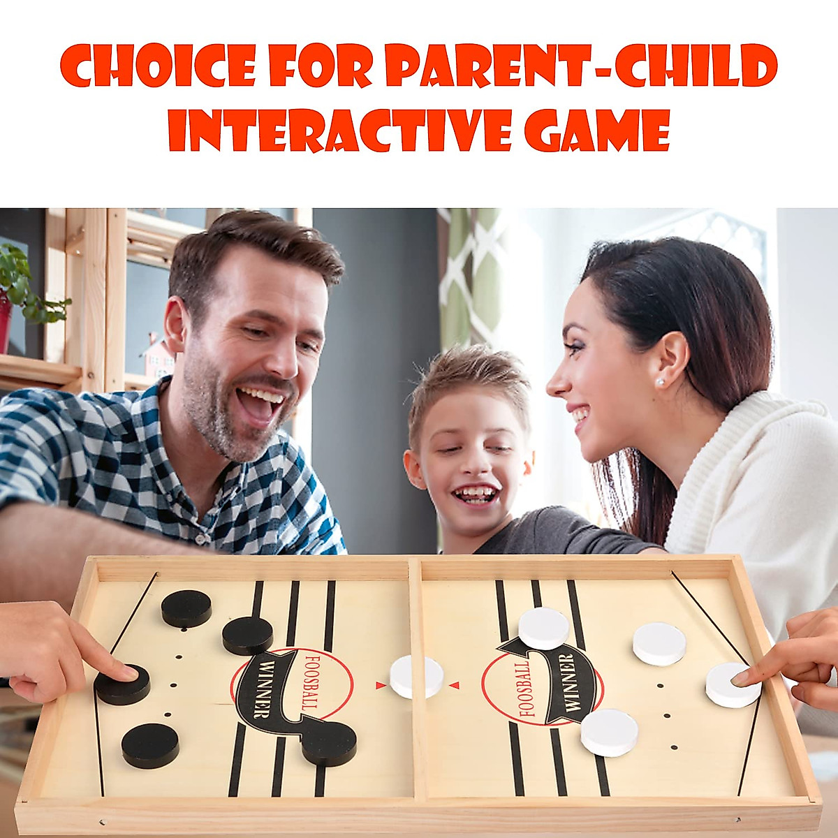 JANDANT Large Size Fast Sling Puck Game 22 Inch Slingshot Board Games Foosball Super Winner Wooden Hockey Board Game for Adult and Kids, 2 Players