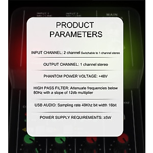 G-MARK Mini Audio Mixer 2 Channel With 48V Phantom Power Sound Effects Interface Music For Live Show Recoding Stage Party DJ Podcast Streaming