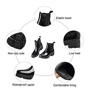 EYUSHIJIA Women's Short Rain Boots Waterproof Slip On Ankle Chelsea Booties (7 B(M), Black-A)