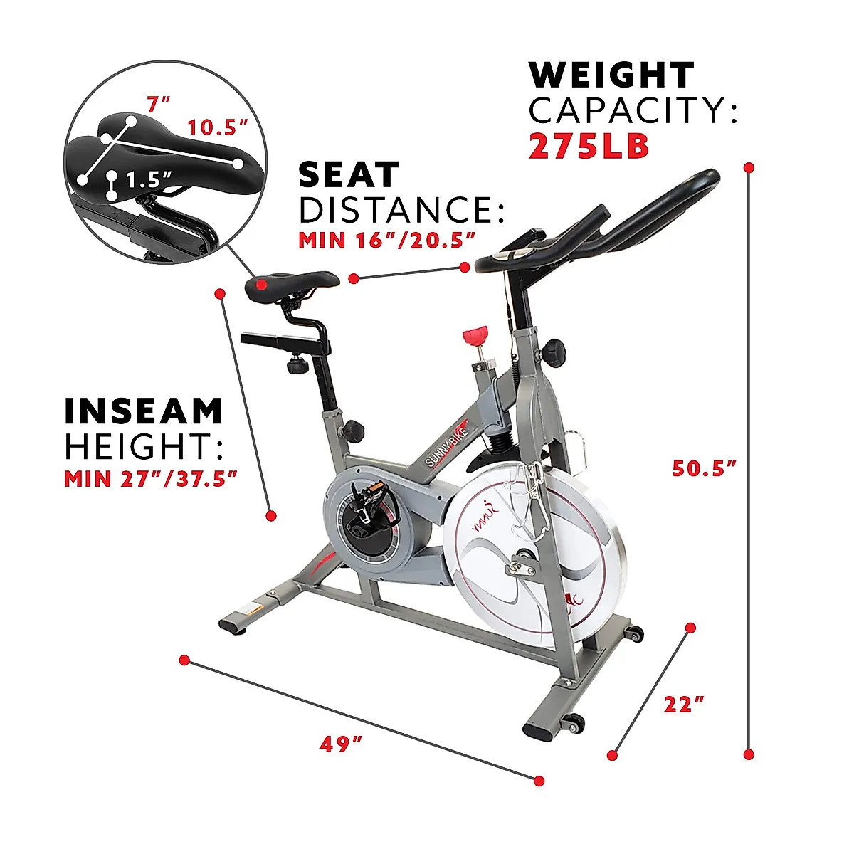 Sunny Health & Fitness Synergy Exercise Bike with 30LB Flywheel, Silent Belt Drive & Magnetic Resistance, Indoor Bicycle with 275 LB User Weight Capacity, Tablet Mount, Adjustable Seats – SF-B1879