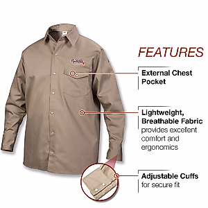 Lincoln Electric Welding Shirt | Premium Flame Resistant (FR) Cotton | Custom Fit | Khaki / Tan | Large | K3382-L
