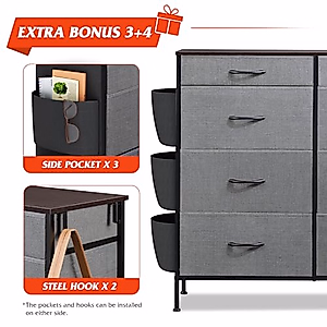 WLIVE Dresser for Bedroom with 6 Drawers, Tall Storage Tower with Drawer Organizers, Side Pockets and Hooks, Fabric Dresser, Chest of Drawers for Living Room, Closet, Hallway, Dark Grey