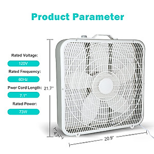 Simple Deluxe 20” Box Floor Fan, 3-Speed Cooling Fan with Aerodynamic Shaped Fan Blades, Convenient Carry Handle and Safety Grills, White