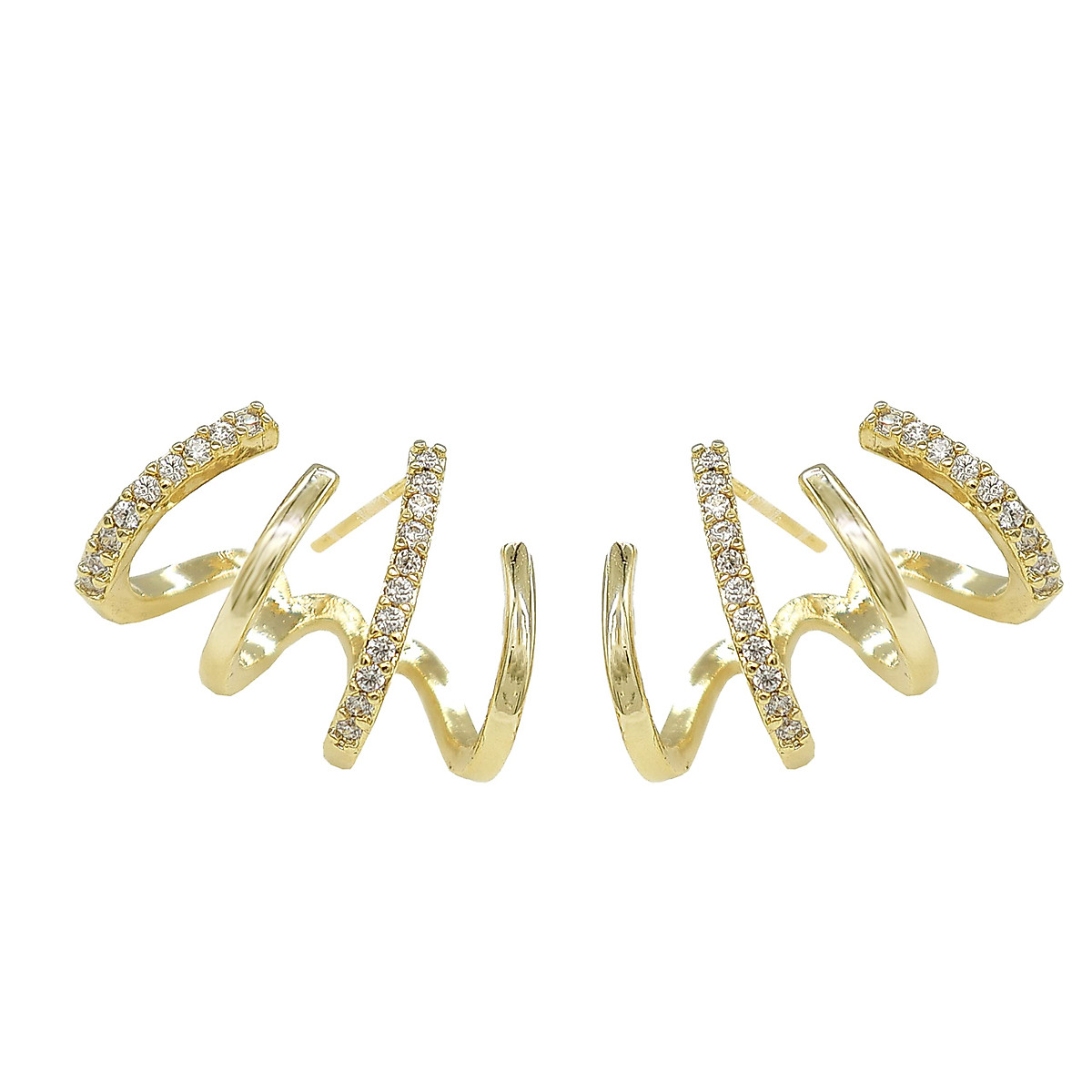 JeanBeau Small Gold Hoop Claw earrings for Women - Yellow Gold Silver Zircon Clip Wrap Stud for Pierced ear/Helix Cartilage Piercing Needles - Spring illusion Minimalist Trendy Ear Cuff