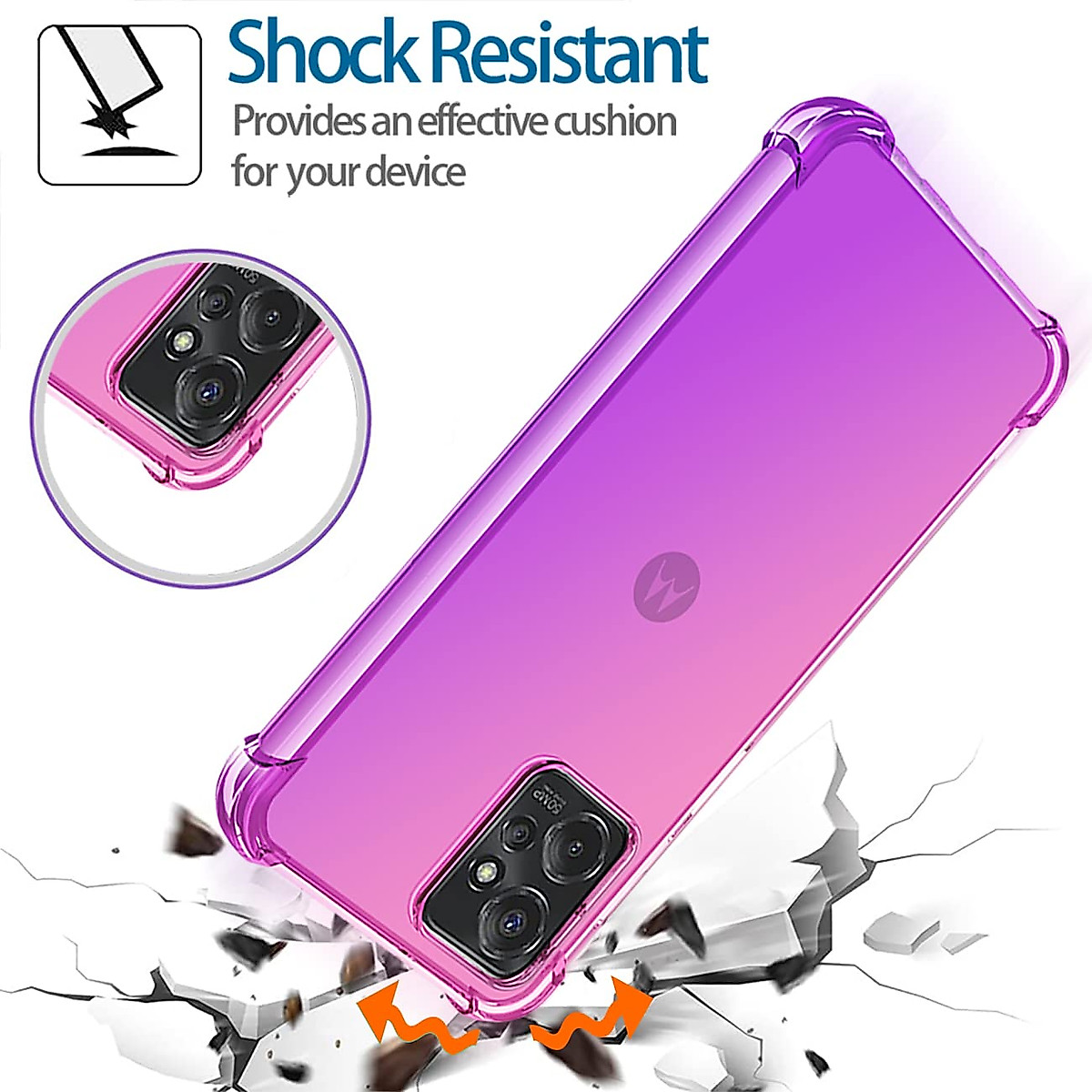 KOARWVC Case for Motorola ThinkPhone Case, Moto ThinkPhone 5G Case, Crystal Clear Case Gradient Slim Anti Scratch TPU Shockproof Protective Phone Cases Cover for Motorola ThinkPhone (Pink/Purple)