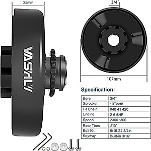 VASHLY Go Kart Clutch 3/4" Bore 10T with #40 41 420 Chain for Go Kart Minibike and Fun Kart Engine