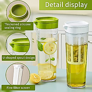 2Pcs Plastic Water Pitcher,Water Carafe BPA Free Iced Tea Pitchers,Airtight Fruit Infuser Water Pitcher for Fridge Door,Homemade Iced Coffee and Lemonade 1.1L/38Oz（white green）