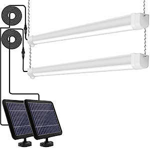 hykolity Solar Powered Shop Light with Motion Sensor, 3FT 17W (100-Watt Equivalent),Integrated LED IP65 Waterproof Outdoor Motion Sensor Shop Light for Garage, Barn, House - 2 Pack