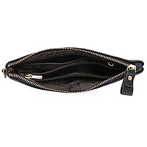 imeetu Women's Wristlet Clutch Purse Leather Cell Phone Wallet Handbag with Wrist Strap (Black)