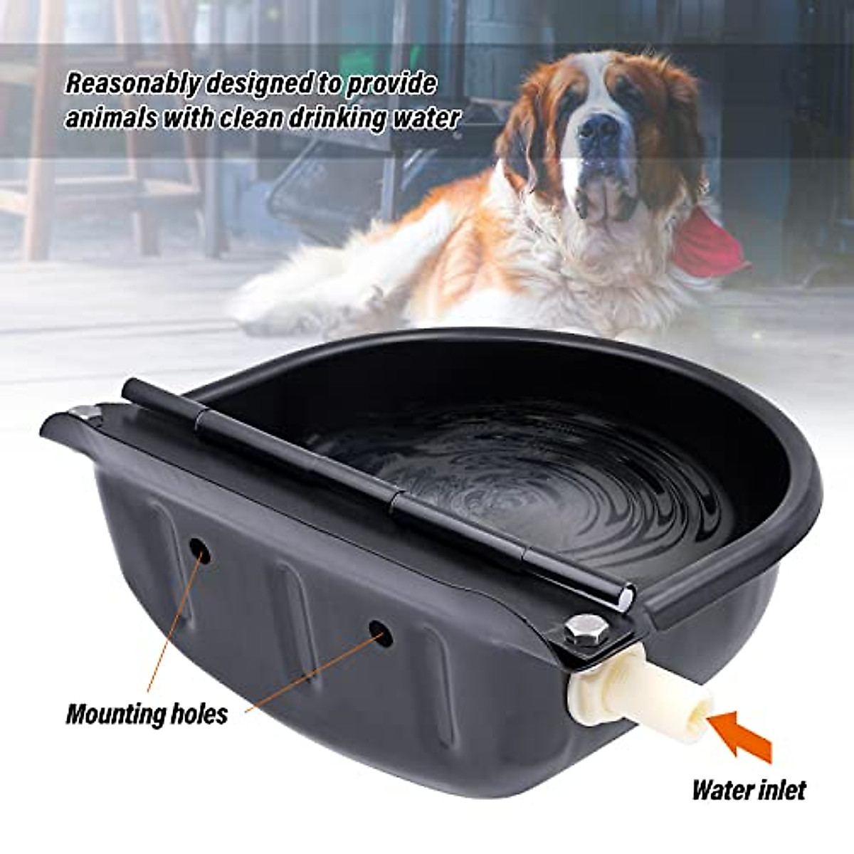KHEARPSL Automatic Dog Water Bowl with Float Valve, Stainless Steel Water Trough, Automatic Waterer for Livestock Dog Horse Cattle Chicken Pig Goat (Black)