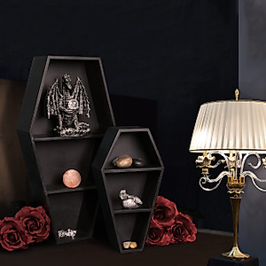 MANNY'S MYSTERIOUS ODDITIES Coffin Bookshelf - Includes Removable Shelves - Small and Large Coffin Shelf 20 Inch and 14 Inch - Gothic Decor for Home