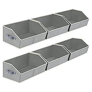 homsorout Trapezoid Storage Bins, 6 Pack Closet Storage Bins, Fabric Storage Baskets for Shelves, Closet Organziers and Storage Bins with Handles, Storage Boxes for Clothes, Toys, DVDs, Grey