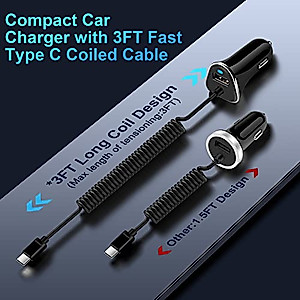 Android Type C Fast Car Charger for Samsung Galaxy S23 A14 A54 Z Fold 4 Z Flip 4 S22 Ultra A53 A13 A03s A32 A52 S21 FE S20,3.4A Fast Car Charging Cigarette Lighter Adapter with 3ft USB C Coiled Cable