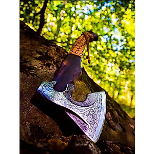 Forged Carbon Steel Viking Axe with Ashwood Shaft | Viking Axe Real Bearded Camping Axe with Leather Sheath | Best Birthday, Anniversary for him