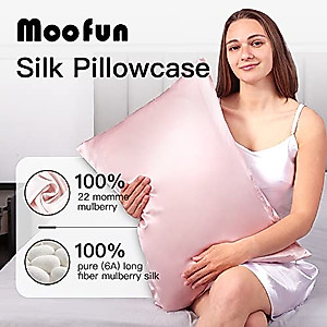 MOOFUN Silk Pillowcase- Standard Size 20 * 26 inches, 22 Momme 100% 6A High-Grade Pure Mulberry Silk reducing Wrinkles Smooth Hair Skin Anti-BedHead Anti-Aging Breathable Machine Washable-Pink