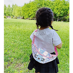 BIBDOO Kids Fanny Pack for Girls Shiny Waist Bag Cat Gift with Pom Pom