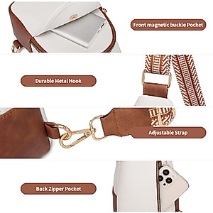 VATAN Small Sling Bag Women's Crossbody Fanny Packs Leather Crossbody Bags for Women (D-Brown with White)