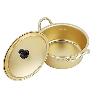 Korean ramen pan with lid quick noodle cooking pot Korean yellow aluminum soup pot noodle pot with handle for soup noodles(20cm Pot)