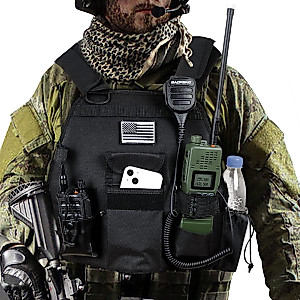 MANGEMA Heavy Duty Radio Harness Holder Tactial Chest Tool Pag Front Pounch Holster Pack MOLLE Vest Breathable 3D Mesh Liner Military Vest for Baofeng UV5R Motorola Kenwood Two Way Radio Walkie Talkie