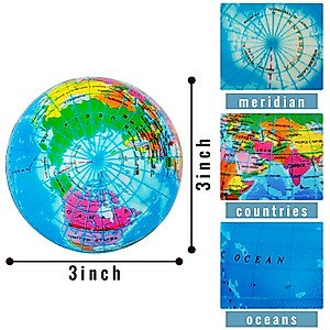 3 otters 15PCS Globe Squeeze Balls, 3 Inch Earth Stress Relief Balls Foam Squeeze Balls Educational Stress Balls for Finger Exercise School Carnival Reward Party Bag Gift