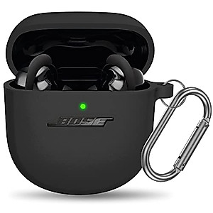 YIPINJIA Case for Bose QuietComfort Earbuds II 2022, Soft Silicone Scratch Proof & Shockproof Protective Skin Sleeve Cover Compatible with Bose QuietComfort Earbuds 2 with Keychain - Black