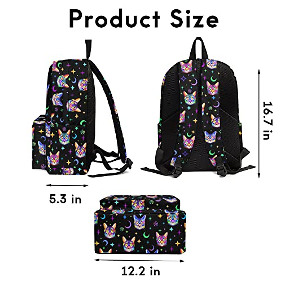 Roftidzo Large Capacity Cat Backpack Bookbag for Boys Girls Teens, Lightweight Laptop Backpack Travel Rucksack Casual Daypack