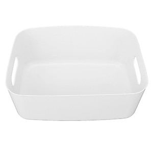 Plastic Basket, Large Capacity Multi Use Storage Basket Rectangular Cabinet Organizer with Handle for Home Office Organization and Storage White