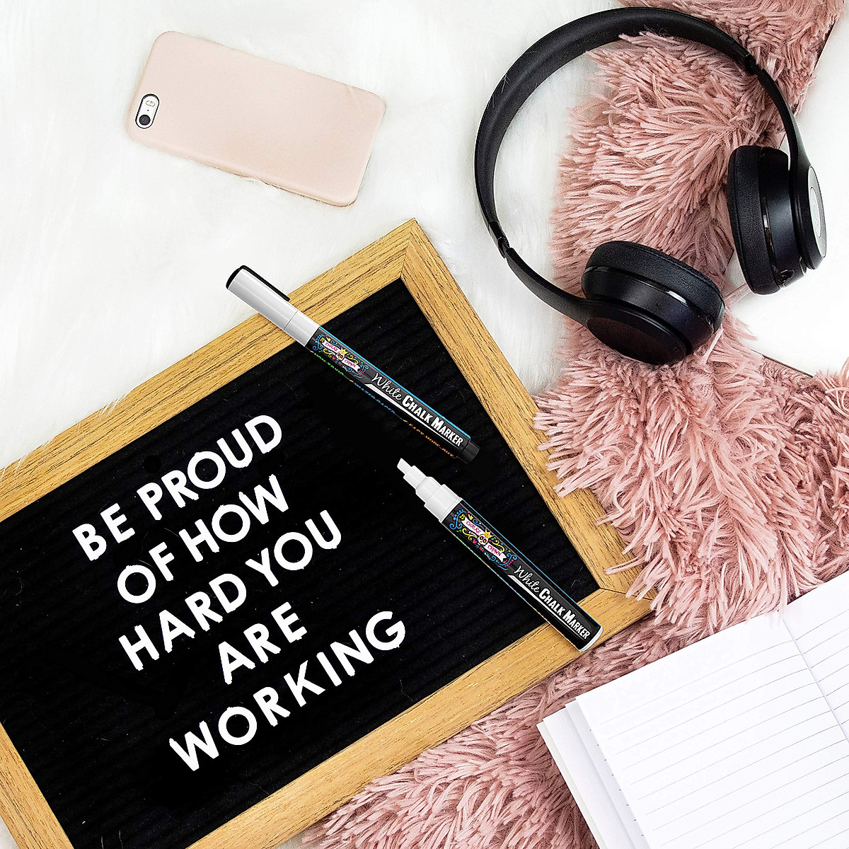 CHALKY CROWN 5pc White Chalk Markers - Non-Toxic Liquid Chalkboard Markers, White Liquid Chalk Marker for Windows, Glass - 1, 3, 6, 10, 15mm Tips