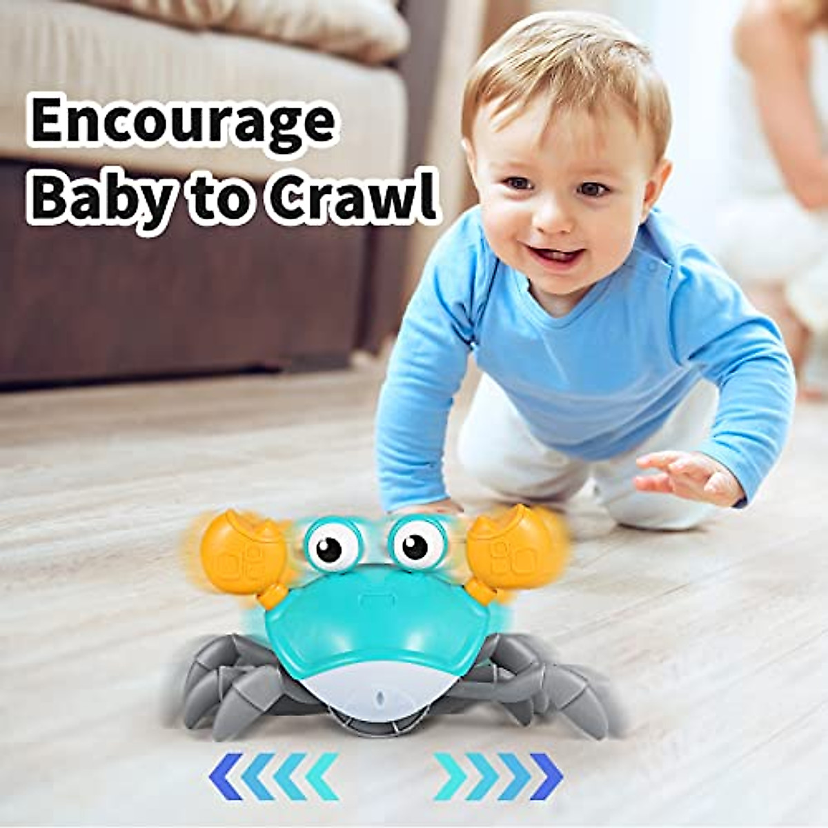 Aprilwolf Escape Crawling Crab, Tummy Time Baby Toys, Sensing Interactive Walking Dancing Toy with Music Sounds & Lights, Infant Fun Birthday Gift Toddler Boy Girl Pet Dog