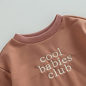 Amiblvowa Gender Neutral Baby Sweatshirt Romper Long Sleeve Crewneck Bubble Bodysuit Sweater Jumper Newborn Girl Boy Clothes (Coffee Cool Babies Club, 12-18 Months)