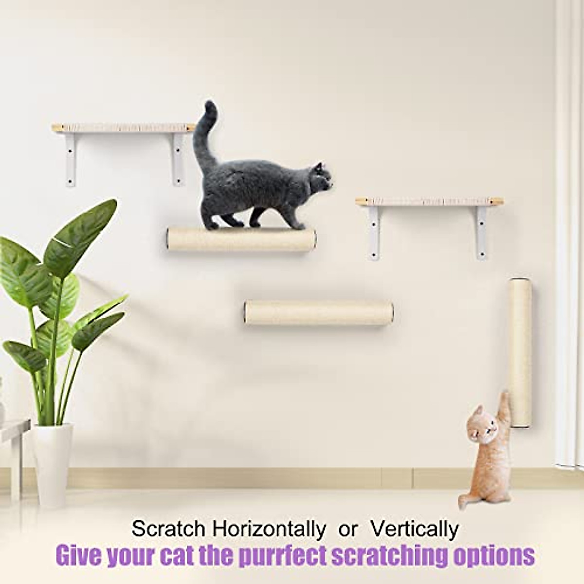 BEBOBLY Wall Mounted Cat Scratching Post for Indoor Cats | Kitten Wall Shelves Climbing Furniture| Sisal Rope Cat Claw Scratcher Tree | Solid Wooden Walkway for Cage Mounted Climbing Relaxing