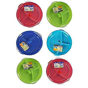 Set of 6 Assorted Microwave Food Storage Tray Containers - 3 Section/Compartment Divided Plates w/Vented Lid (6 Assorted Plates)