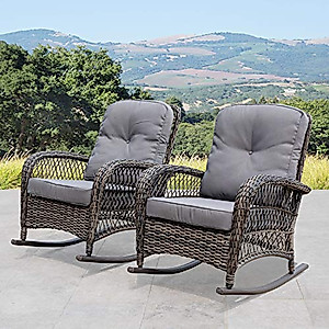 Corvus Salerno Outdoor Wicker Rocking Chair with Cushions with Cushions, Rocking Chairs, Wicker Chairs Grey Metal, Wicker, Fabric