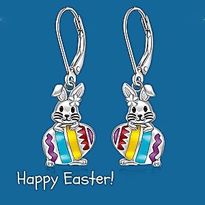 Easter Bunny Earrings for Women Sterling Silver 925 Cute Bunny Rabbit Earrings Easter Egg Dangle Jewelry Holiday Birthday Gifts