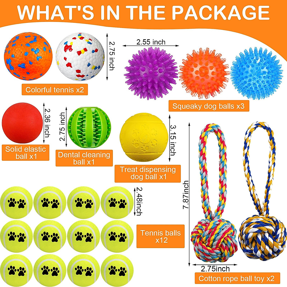 Shappy 22 Pcs Dog Balls Toys Dog Puzzle Teething Toys Ball Squeaky Dog Toys Dog Tennis Balls Durable Bouncy Floating Balls Rope Balls Dog Toys Solid Rubber Ball for Puppies Small Medium Large Dogs