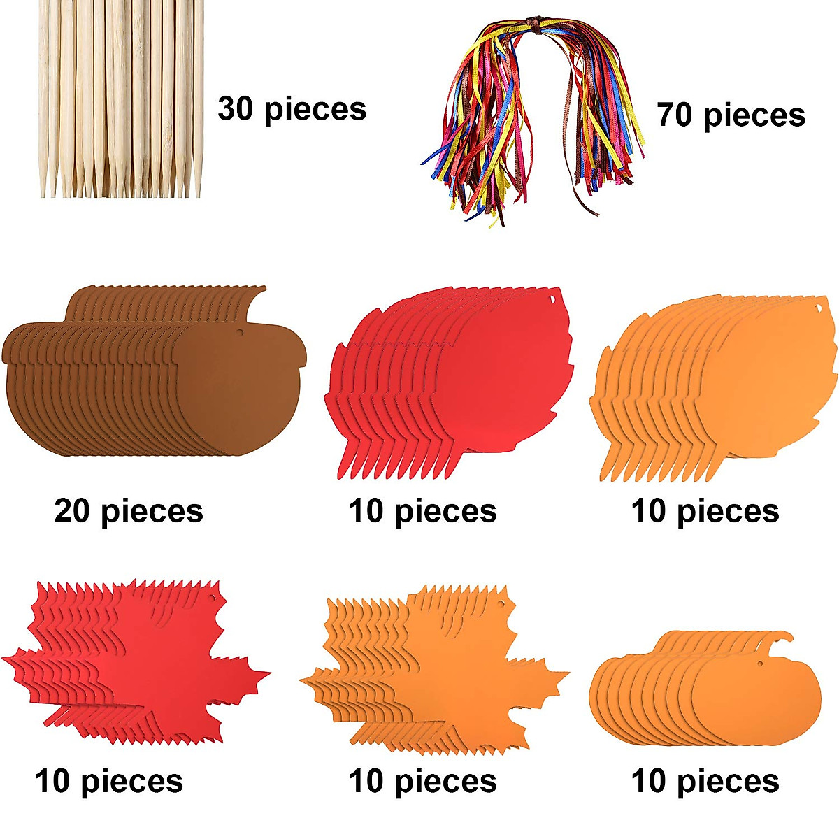 Gejoy 70 Pieces Thanksgiving Rainbow Scratch Paper Craft Kit Scratch Off Paper Fall Leaves Pumpkins Acorns Pattern Paper with Ribbons and Wooden Styluses for Harvest Party Decorations