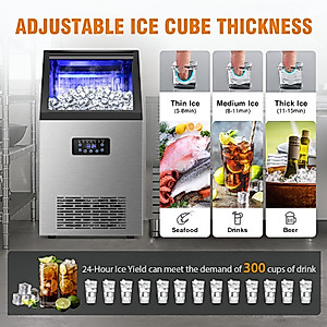 RAPSUAR Commercial Ice Maker Machine, 120Lbs/24H with 30Lbs Storage Bin, 40Pcs Ice Cubes 6Mins, 2-Way Add Water Under Counter Freestanding Ice Maker Commercial for Home Bar Office