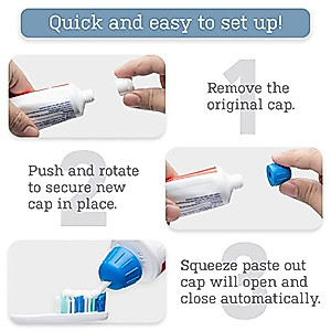 Toothpaste Topper, Self Closing Toothpaste Cap Dispenser, Self Cleaning Toothpaste Caps Top, Zero Waste Cap, Red White and Blue Silicone Toothpaste Cap