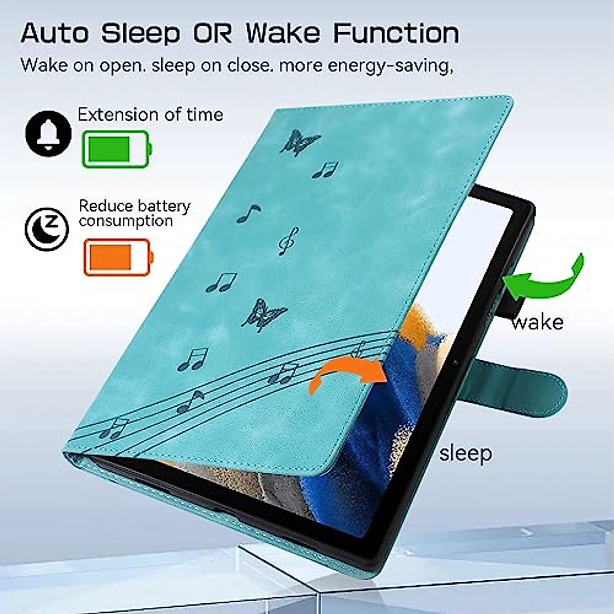 Business Special Butterfly Phonogram Pattern Cover with 2 Credit Card Slots Pencil Holder Kickstand Protective Case for iPad Air 1/iPad 5 9.7"-Lake Blue