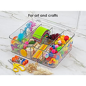 smartified Fridge Organizer Bin with Lid & Removable Dividers - Stackable Multipurpose for Teabags, Art & Crafts - Kitchen Pantry Refrigerator Freezer