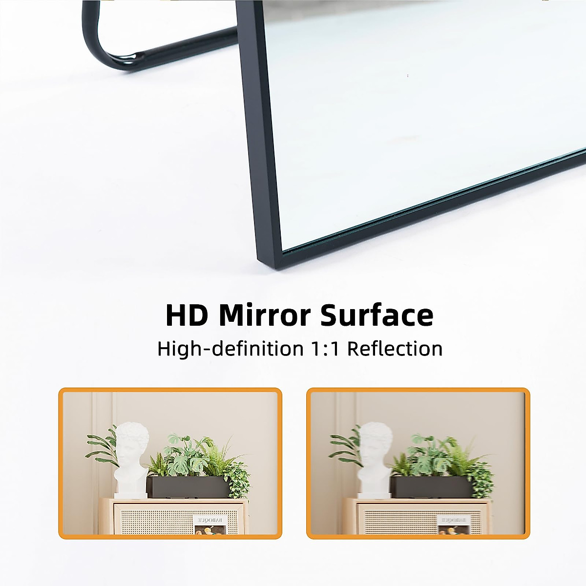 Full Length Full Body Mirror Wall Mirror Standing Mirror with Aluminum Alloy and Rectangle Design for Bedroom Living Room, 65” X 24” Black