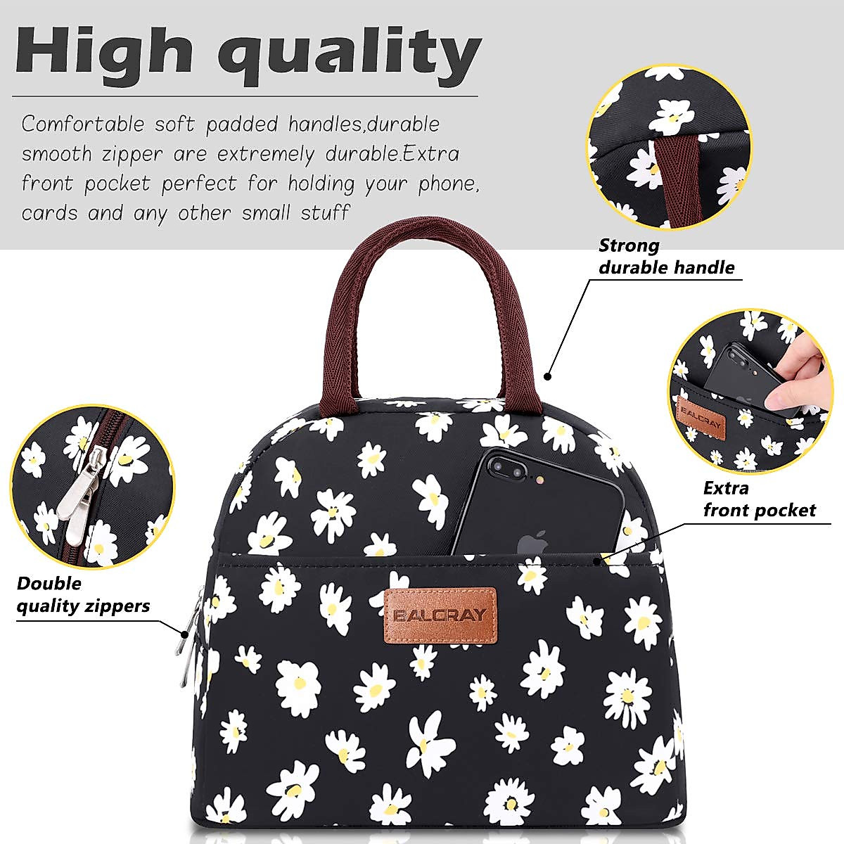 BALORAY Lunch Bag Women Men, Double Deck Lunch Box Insulated Lunch Bag for Adults Work Office Picnic, Leakproof Cooler Bag with Adjustable Shoulder Strap