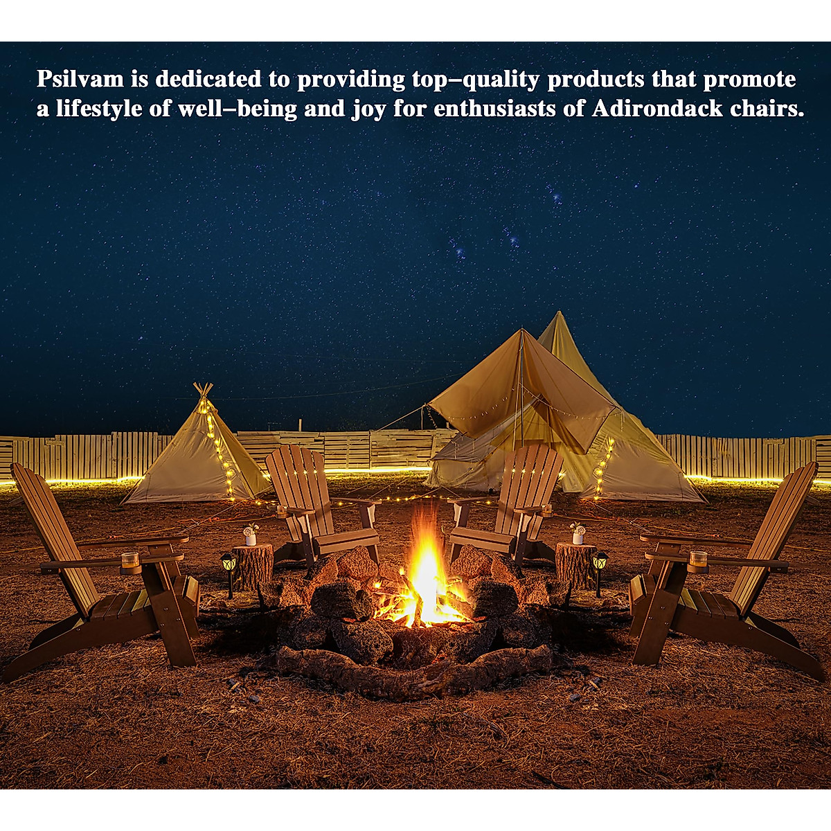 Psilvam Adirondack Chair, Oversized Poly Lumber Fire Pit Chair with Cup Holder, 350Lbs Support Patio Chairs for Garden, Weather Resistant Adirondack Chair Looks Like Real Wood (2, Brown)