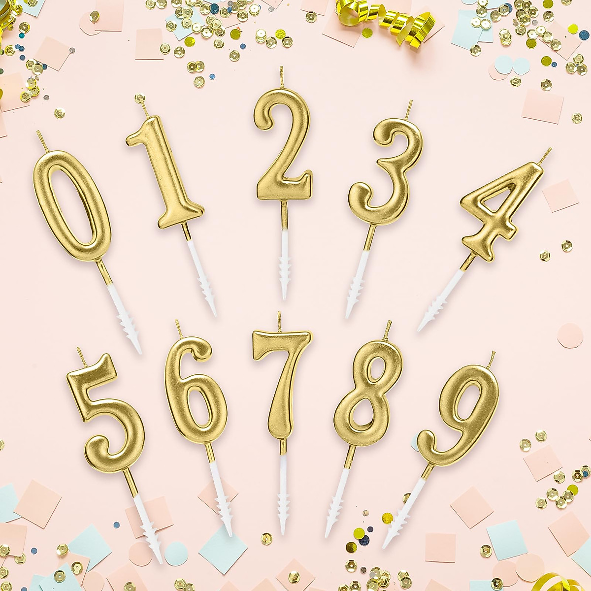 Beanlieve 10-Pieces Numeral Birthday Candles - Cake Numeric Candles Number 0 1 2 3 4 5 6 7 8 9,Used for Cake Decoration on Birthday Parties and Wedding Anniversary Celebrations(Champagne Gold)