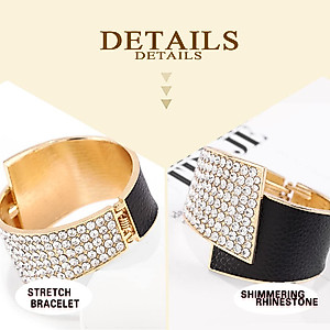 ELABEST Stylish Rhinestone Bracelet Black Cuff Bracelets Stretch Bracelets Sparkly Hand Chain Wedding Parties Jewelry Accessories for Women (Black)