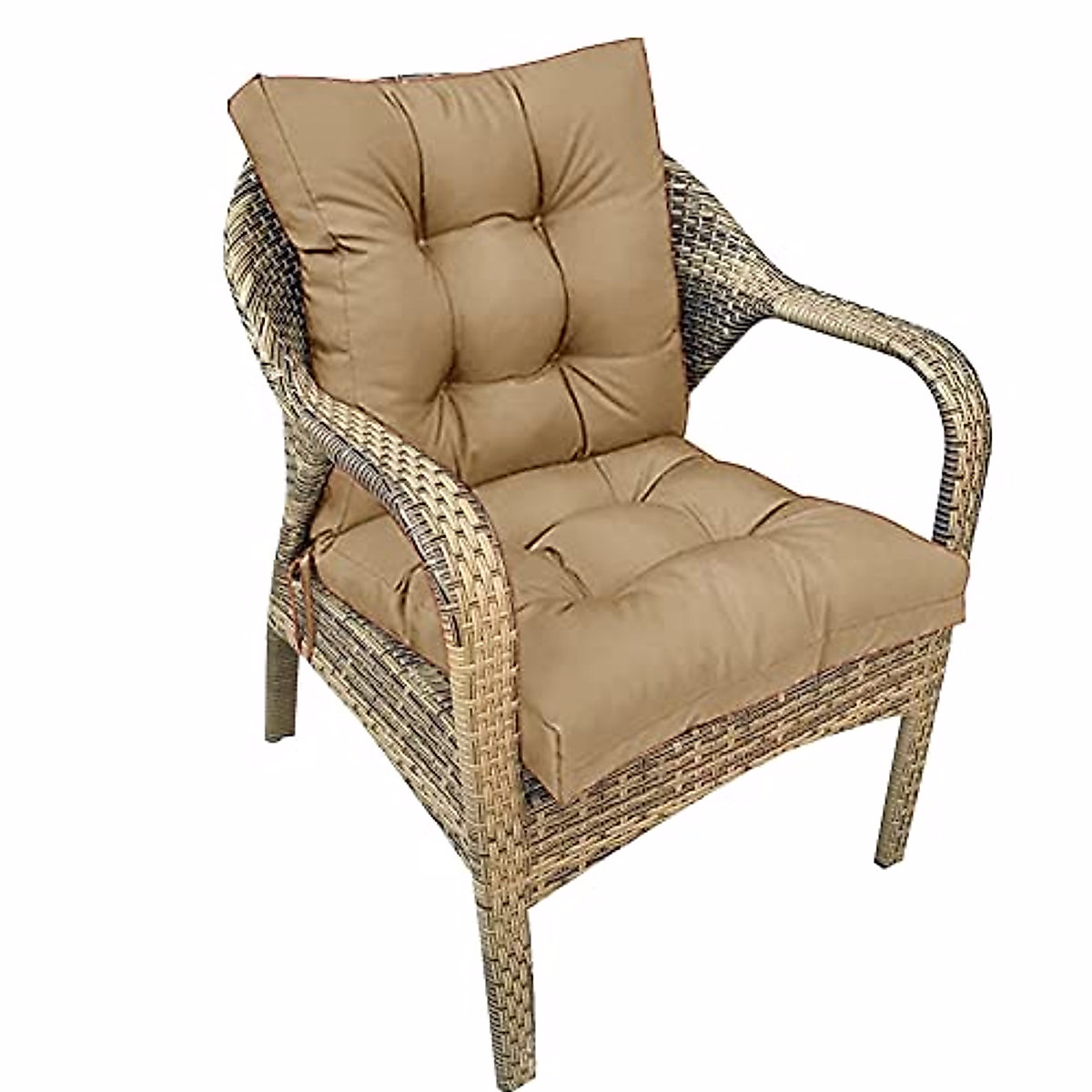 SEAHOME Waterproof Outdoor Seat Back Chair Cushion, Spring/Summer Seasonal All Weather Replacement Cushions, Tufted Pillow Rocking Chair Cushion Indoor,High Back Cushion with Ties (Khaki)