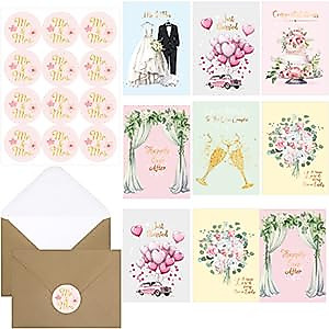 Fancy Land Wedding Cards for the Bride and Groom Gold Foil Engagement Congratulation Notes Card with Envelopes and Stickers for Bridal Shower Wedding Ceremony Party Supplies 24 Pcs